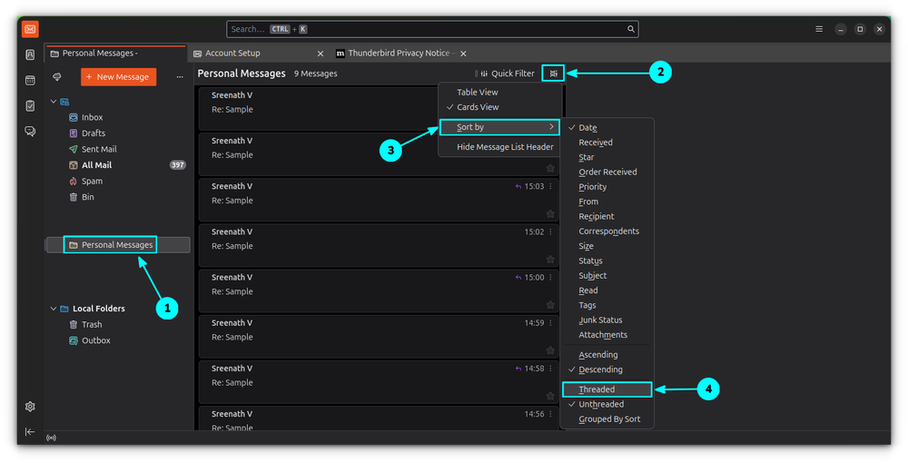 Tips And Tweaks For Handling Message Threads In Thunderbird Linux Punx